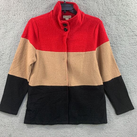 Appleseed's | Jackets & Coats | Appleseeds Jacket Wool Coat Large Color Block Snap Red Black Tan ...